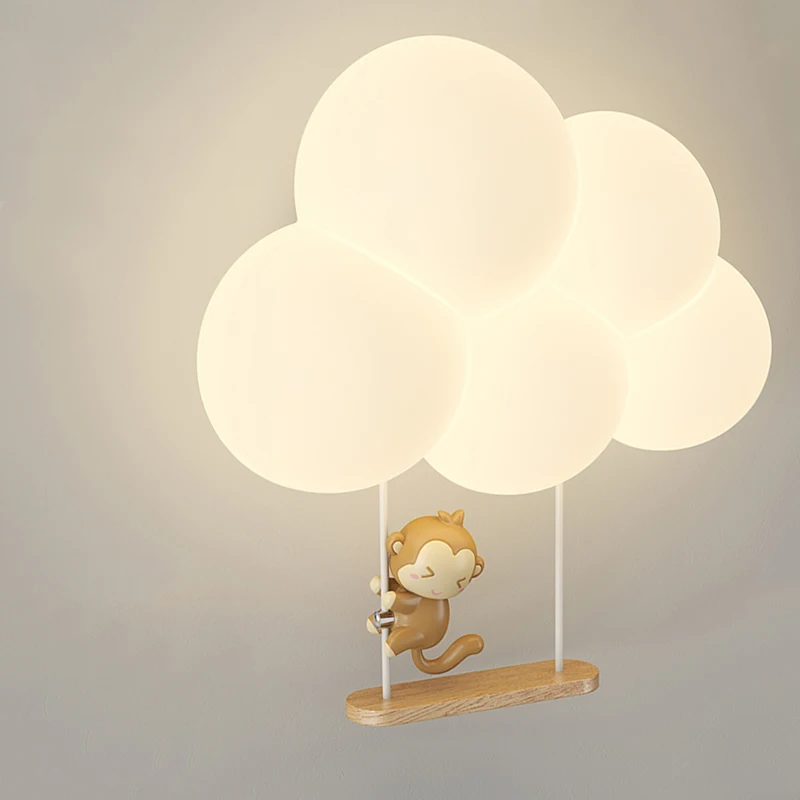 Monkey-Light-Cartoon-Animal-Wall-Lamp-White-Cloud-Sconce-Nursery-Room ...