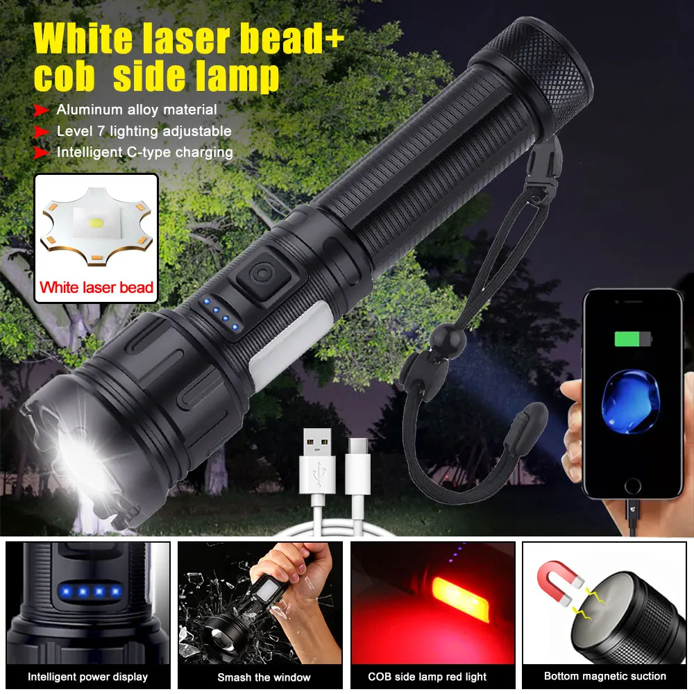 30W White LEP Flashlight Zoomable Hunting Scout Light Type-C ...