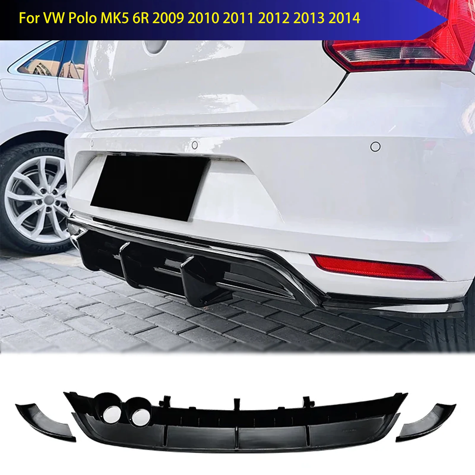Rear-Bumper-Diffuser-Bumper-Splitter-Protector-for-VW-Polo-MK5-6R-2009 ...