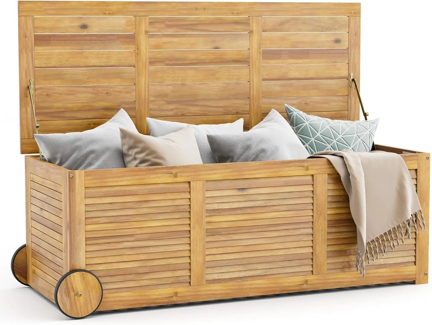 Caja de jardín de madera con ruedas, caja de almacenamiento con ...