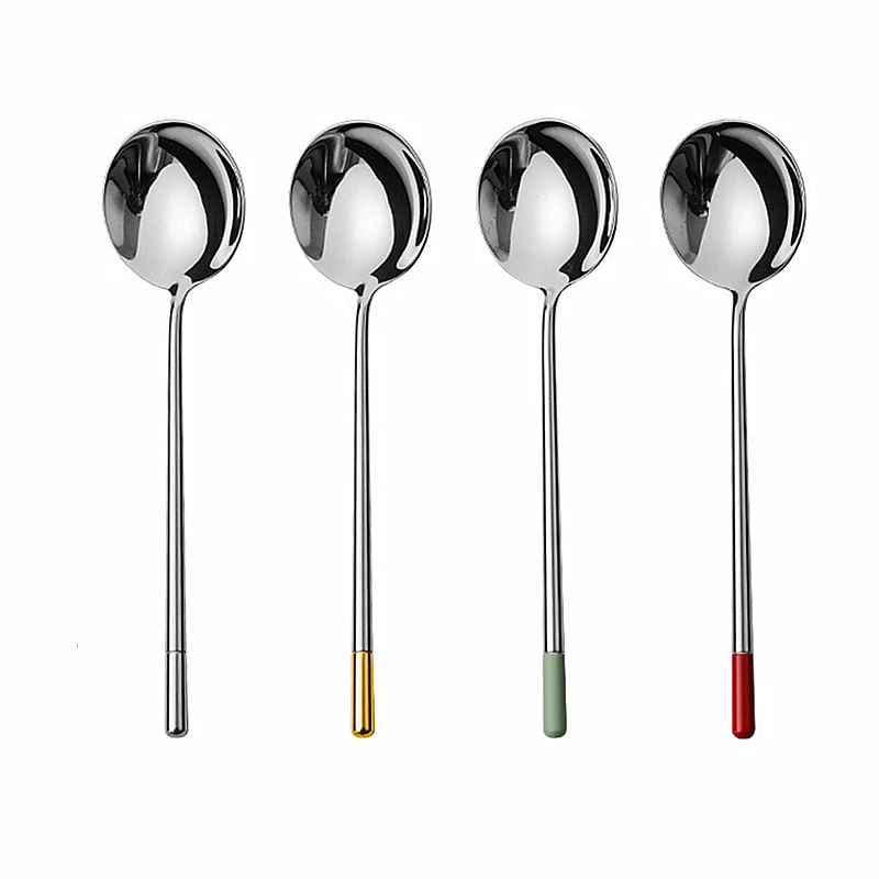 Korea-Style-Stainless-Steel-Round-Soup-Spoon-Straight-Long-Handle ...