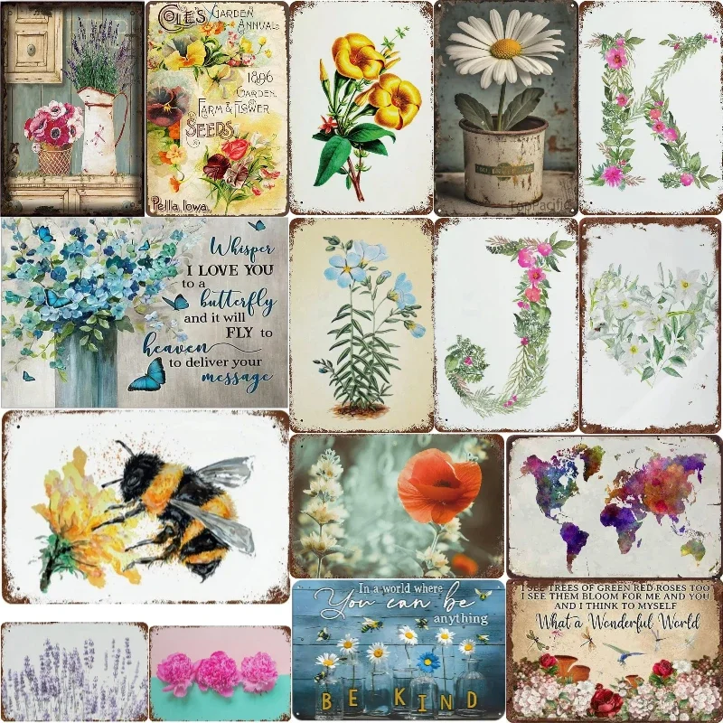 Metal-Tin-Retro-Sign-Vintage-Flowers-Art-Poster-Nature-Plants-Kitchen ...
