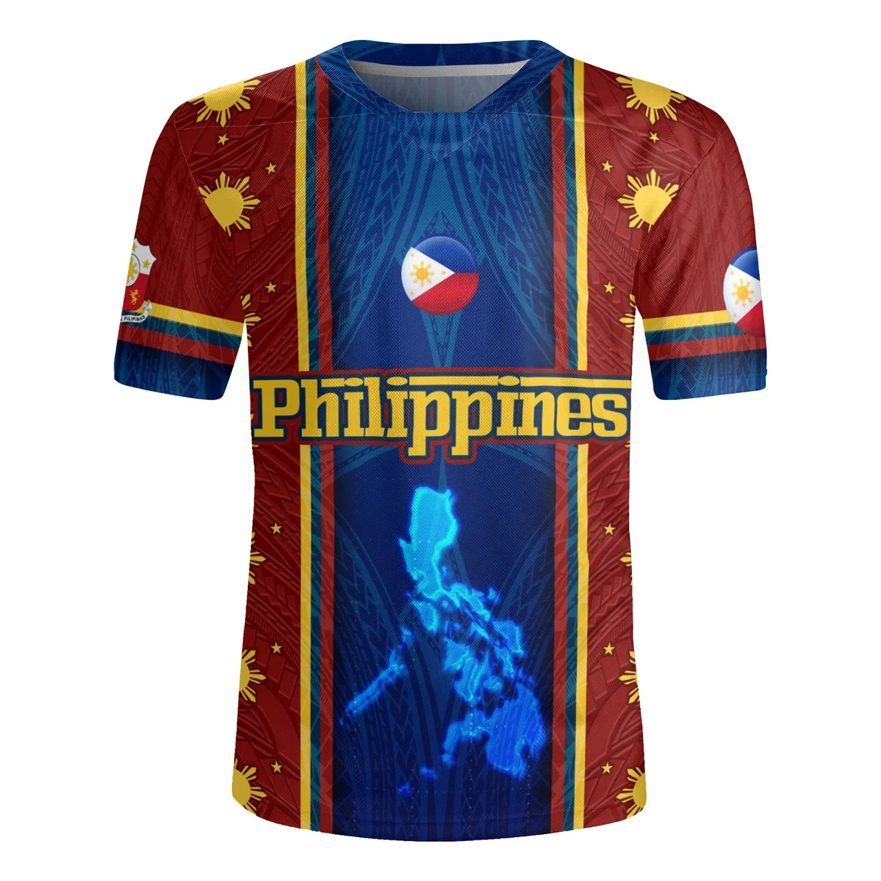 3D Printed Polynesian Philippines Filipinos Rugby-Jersey V-Neck T Shirt ...