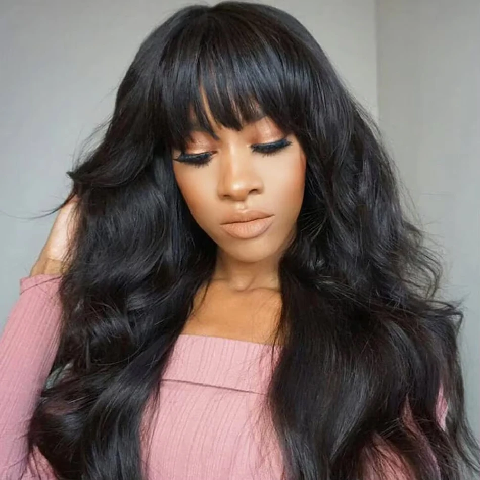 Peruvian Human Hair Wig With Bangs 30 inch Body Wave Hair Wigs For ...