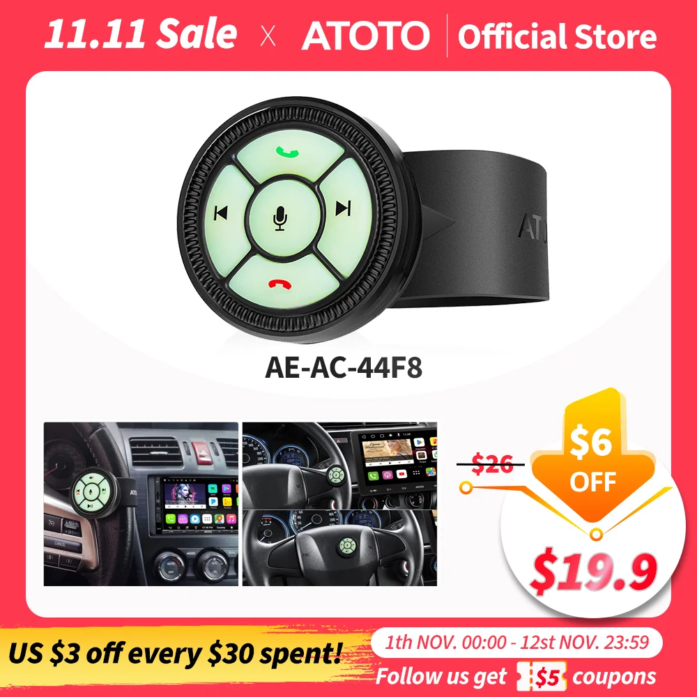 6 Keys Watchband Wireless Steering Wheel Control With Backlight Buttons ...