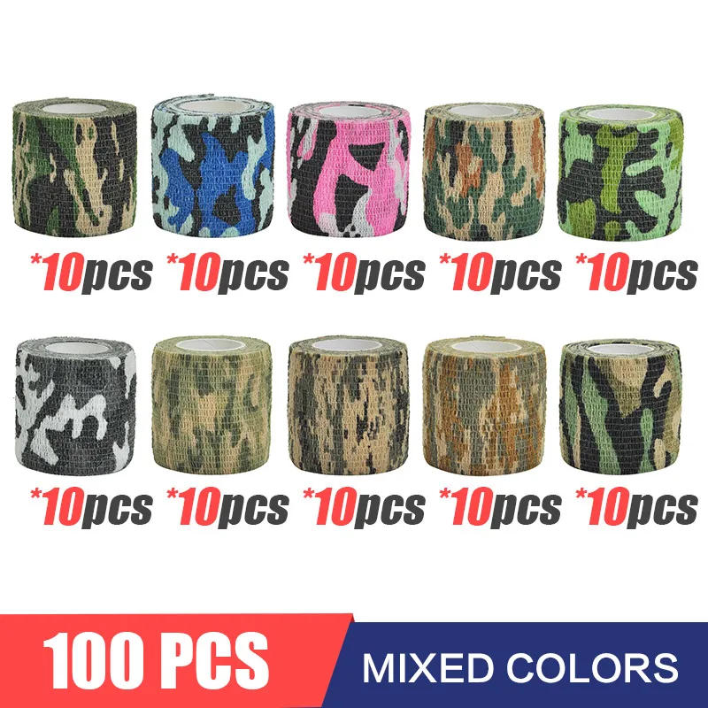 100Pc 4.8m Camouflage Elastic Bandage Hunting Camouflage Elastic Tape ...