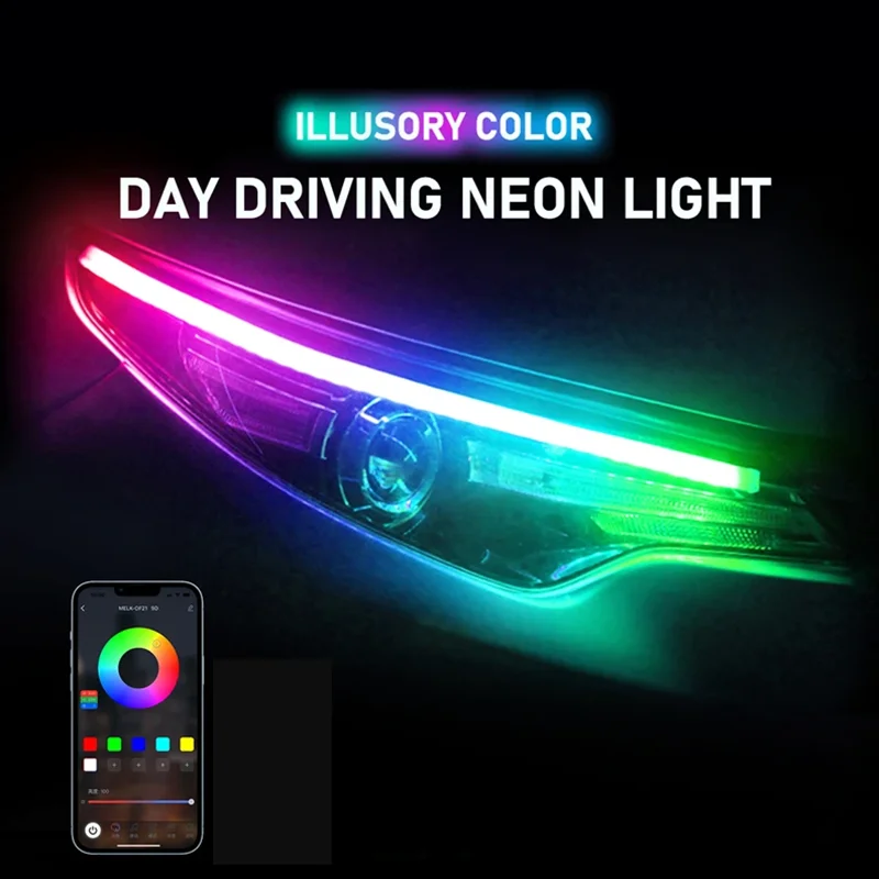 2pcs LED Car RGB Daytime Running Lights APP/Remote Control DRL Symphony ...