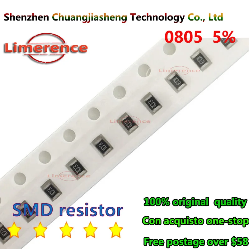100pcs 0805 5% 1/8W SMD chip resistor 0R ~ 10M 0 1R 10R 100R 220R 330R ...