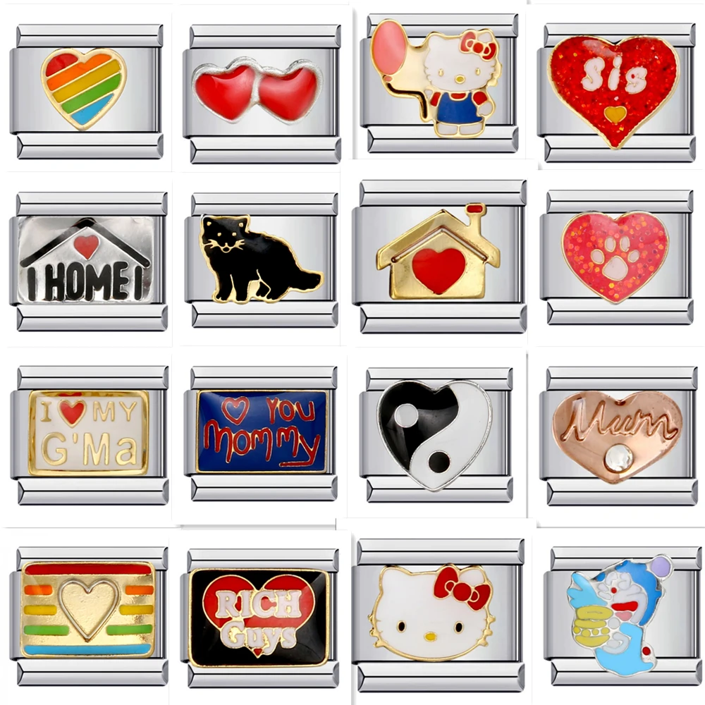 2024-moda-aile-kalp-kedi-r-ya-talyan-linkler-Fit-9mm-bilezik-paslanmaz ...