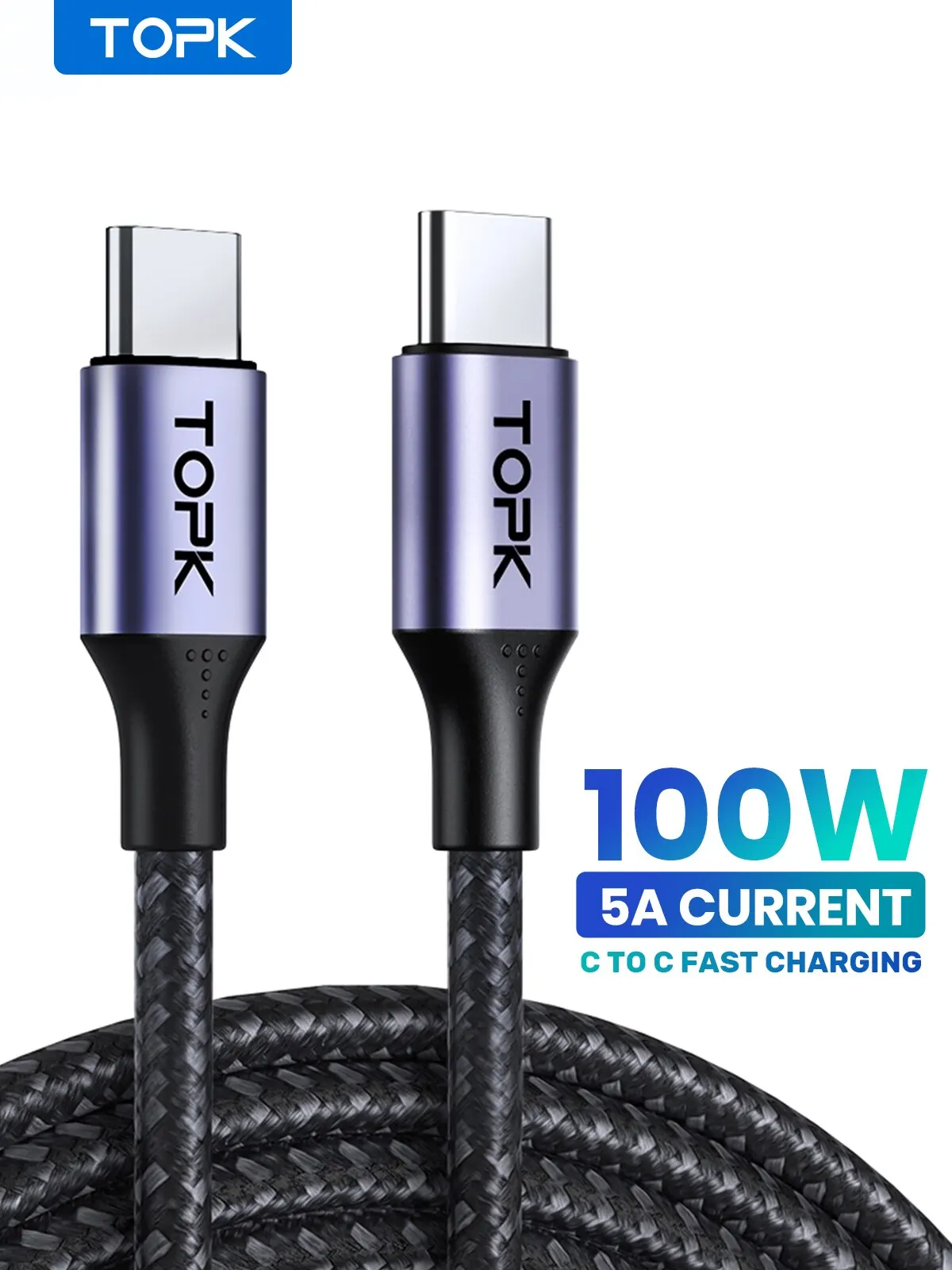 TOPK-100W-USB-C-To-Type-C-Cable-PD-Fast-Charging-Charger-Cable-Data ...