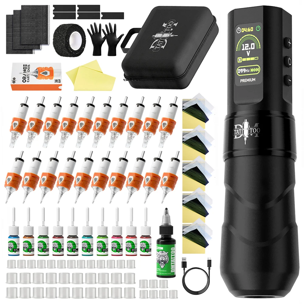 DM Wireless Tattoo Pen Kit 4.0MM Stroke 1500mAh High-Capacity Battery ...