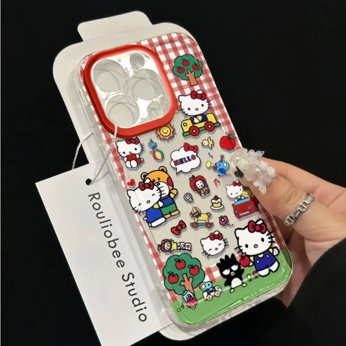 Cartoon-Red-Checkered-Hello-Kitty-Cute-Phone-Case-For-iPhone-15-14-13 ...