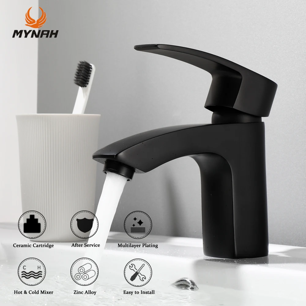 MYNAH-Black-Basin-Faucet-Chromed-Zinc-Alloy-Cold-and-Hot-Water-Taps ...