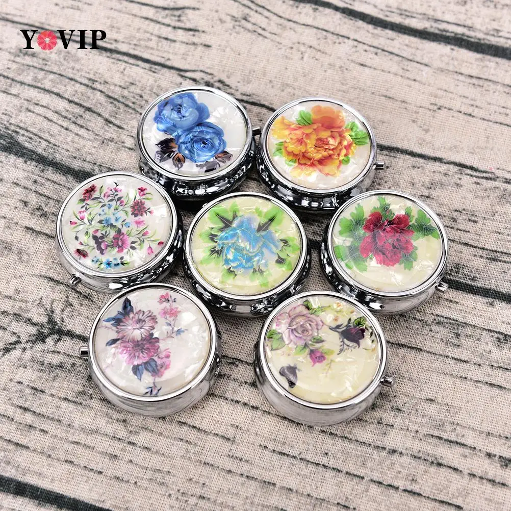 1pc Metal/plastic Round Silver Tablet Pill Boxes Holder Silver Pill ...