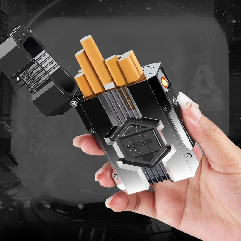 Mecha-Style-Cigarette-Case-with-Lighter-Outdoor-Windproof-Usb-Electric ...