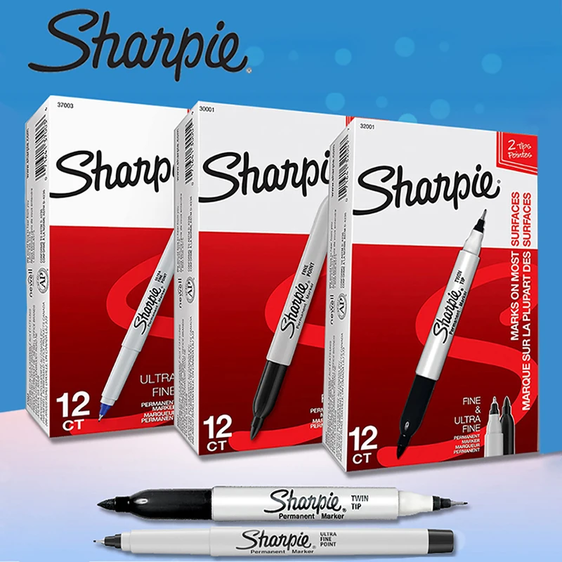 12PCS-Box-Sharpie-Marker-Oil-Based-Waterproof-Industrial-Thick-and-Thin-Double-ended-Markers ...