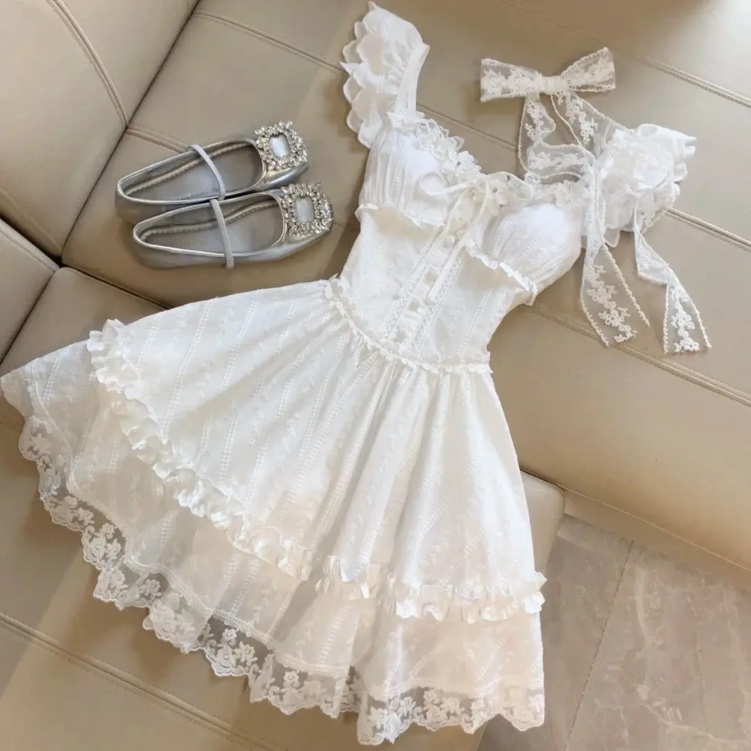 Sweet Princess Dress Woman French Lace Sim Fairy Dress Harajuku Gyaru ...