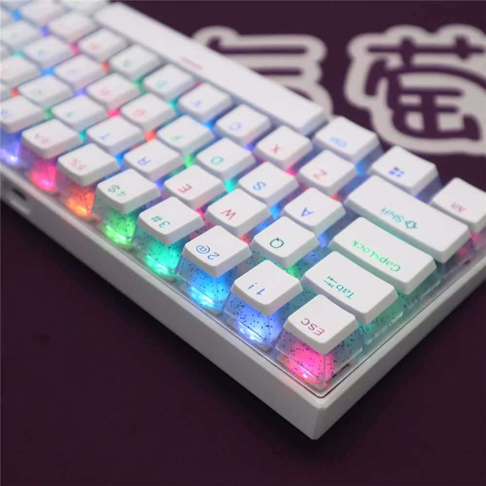 104Keys-Pudding-Keycaps-White-Pink-Translucent-Transparent-Glitter-OEM ...