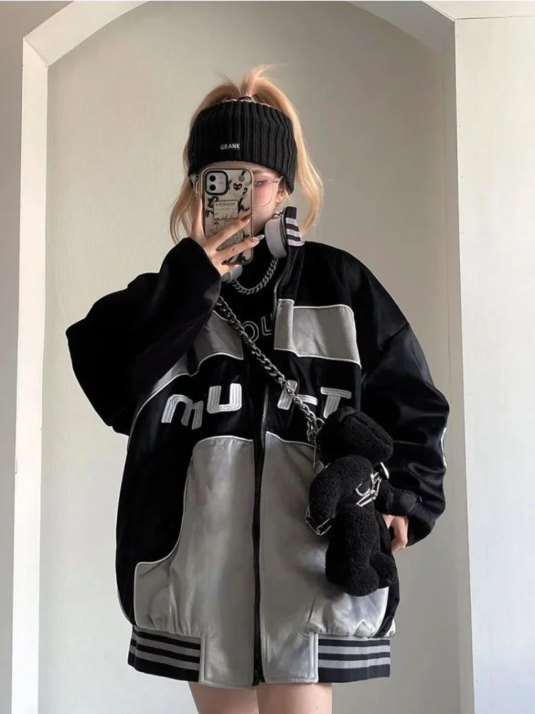 HOUZHOU-Y2K-Cyber-Punk-Black-Baseball-Jacket-Women-Hip-Hop-Techwear ...