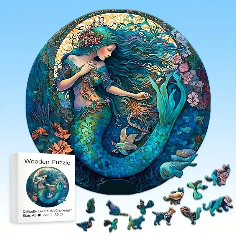 Mermaid-Wooden-Jigsaw-Puzzle-Unique-Animals-Shape-Wooden-Toys-Best ...