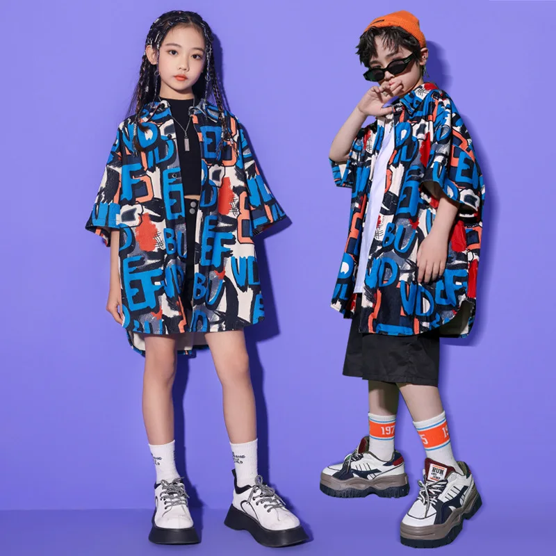 Girls-Boys-Ballroom-Jazz-Dance-Costumes-Hip-Hop-Stage-Wear-Shirt-Shorts ...
