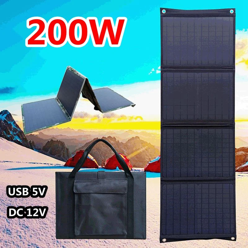200W Foldable Solar Panel Dual USB +DC Solar Cell Portable Folding ...