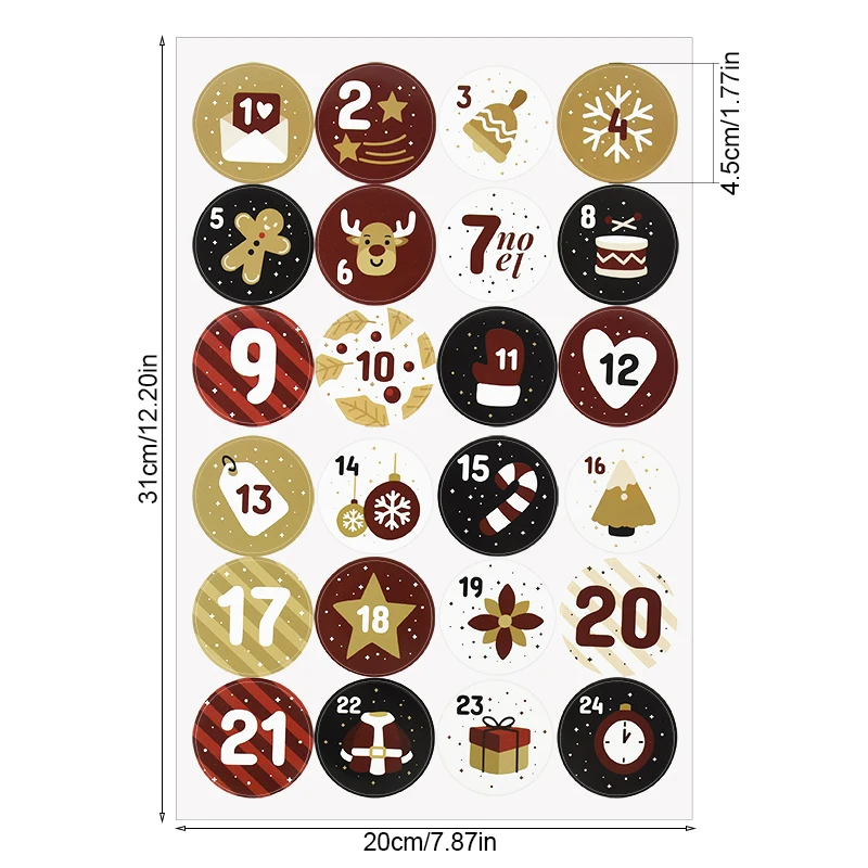 Pegatinas de calendario de adviento de Navidad con números del 1 al 24 ...