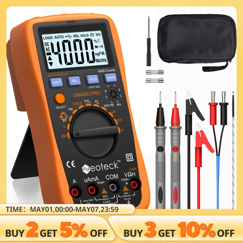 NEOTECK-Digital-Multimeter-4000-Counts-Auto-Range-Multimeter-DMM-Logic ...