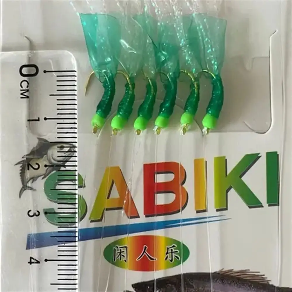 Sabiki-se-uelos-de-plumas-de-goma-verde-anzuelos-dorados-cuerda-de ...