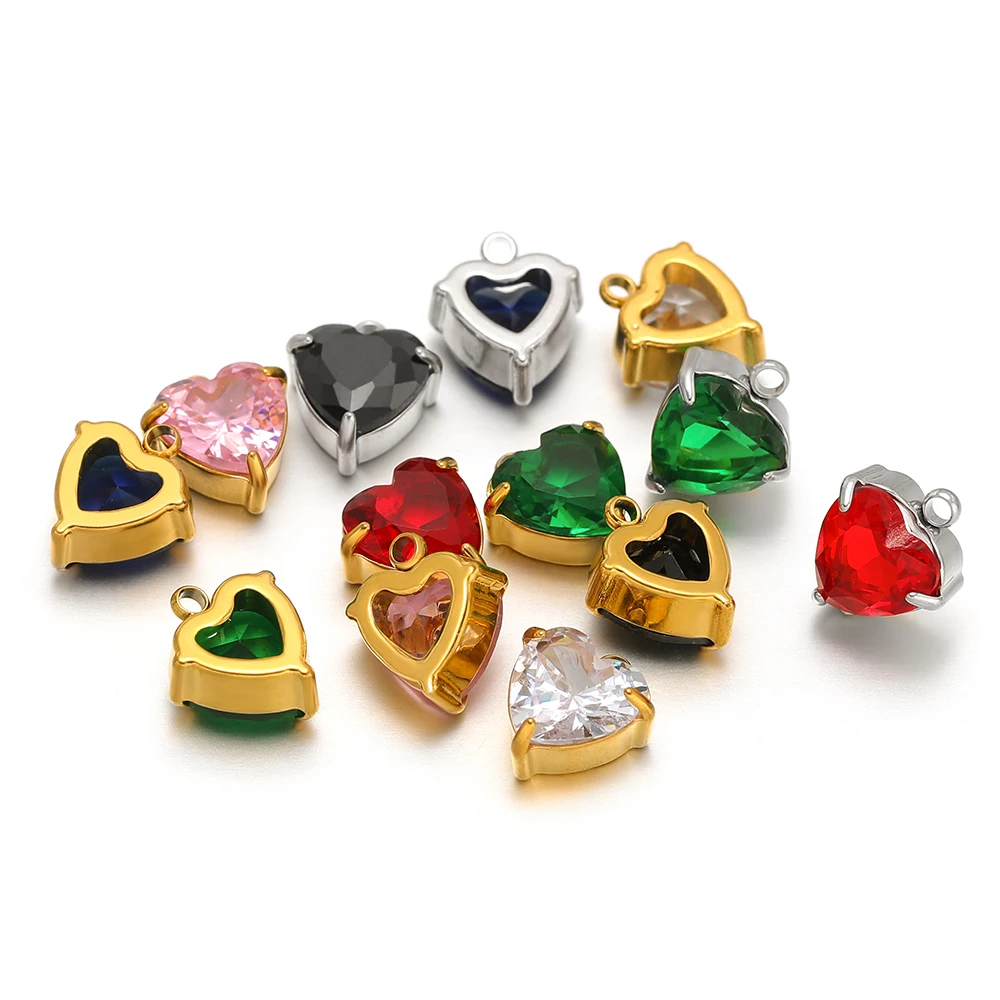 5pcs Stainless Steel 10mm Heart Zirconia Charms for DIY Jewelry Findings Necklace Pendants ...