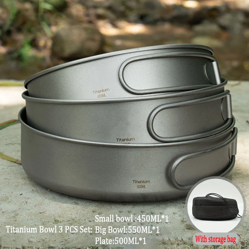 SmiloDon-3pcs-set-Pure-Titanium-Bowl-Camping-Tourist-Plate-Picnic ...