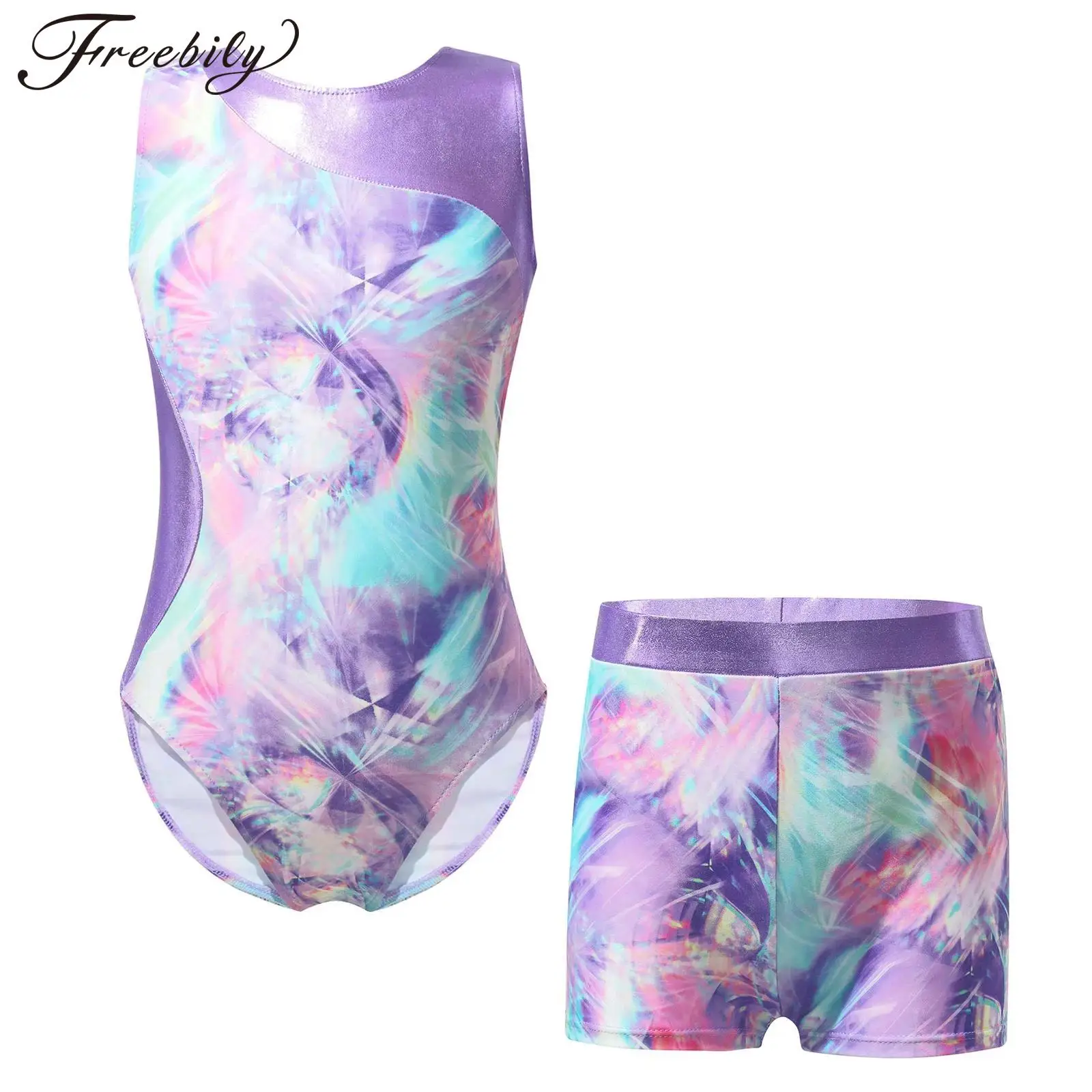Kids-Girls-Gymnastics-Sport-Dance-Leotard-Set-Jumpsuit-Fancy-Print-Tops ...