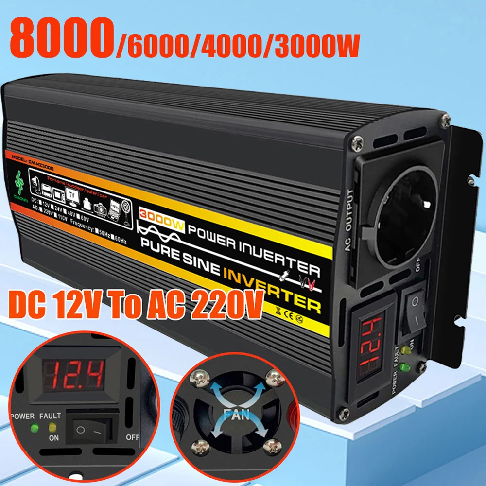 EU 3000W/4000W/6000W/8000W Car Inverter DC 12V To AC 220V Voltage ...