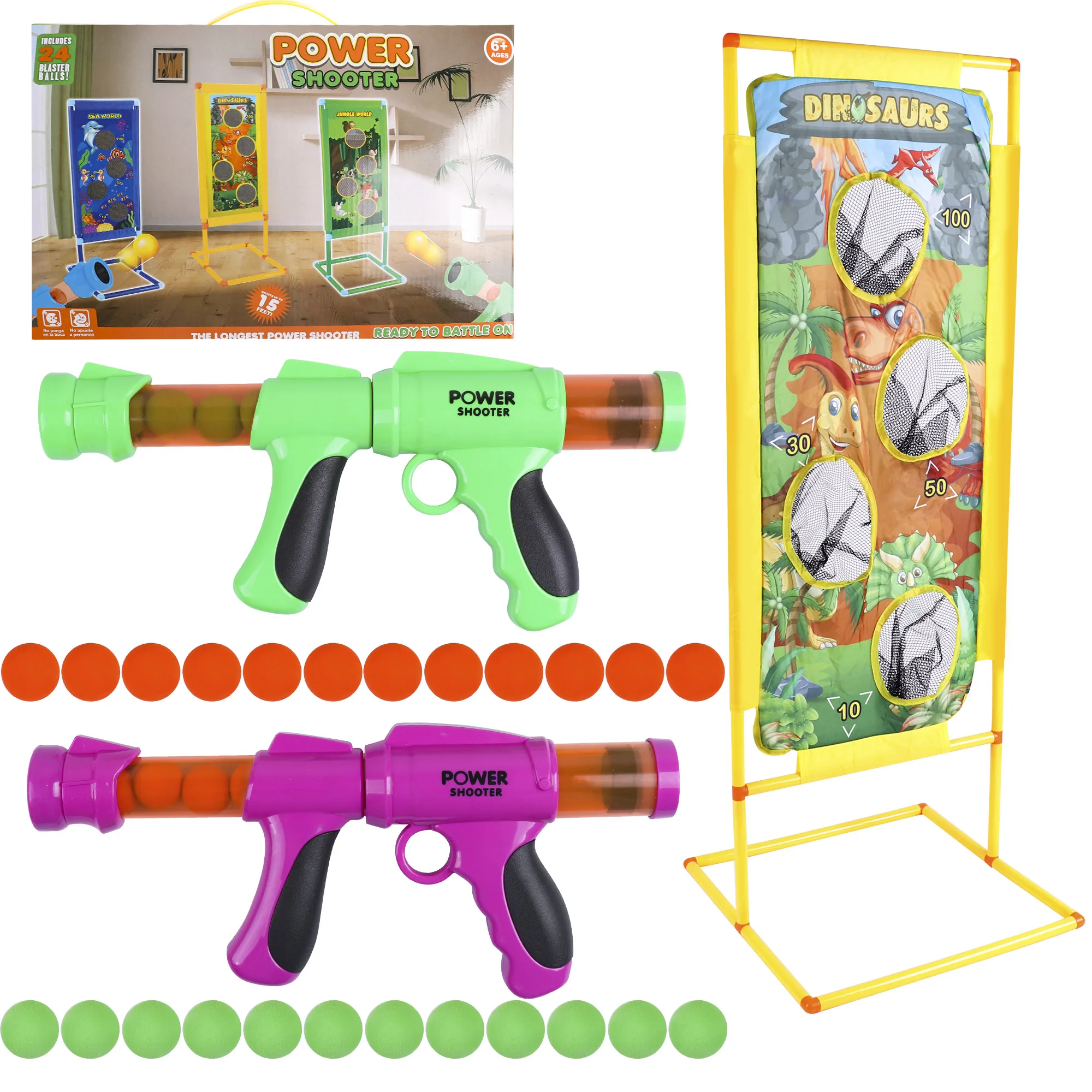 Foam-ball-gun-and-shooting-target-2-piece-power-gun-toy-W-standing ...