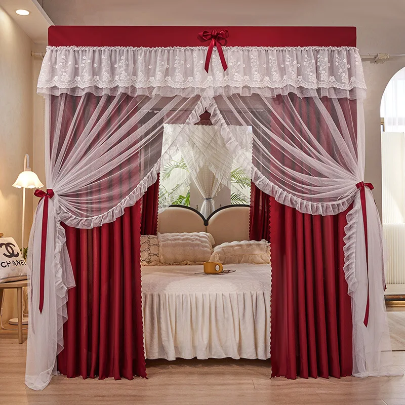 Red Household Mosquito Net Bed Curtain Princess Style Blackout Bed ...