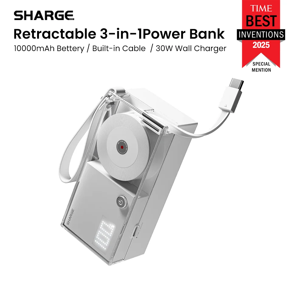 SHARGE 3-in-1 Portable Power Bank 10,000mAh USB C Charger with USB-C ...
