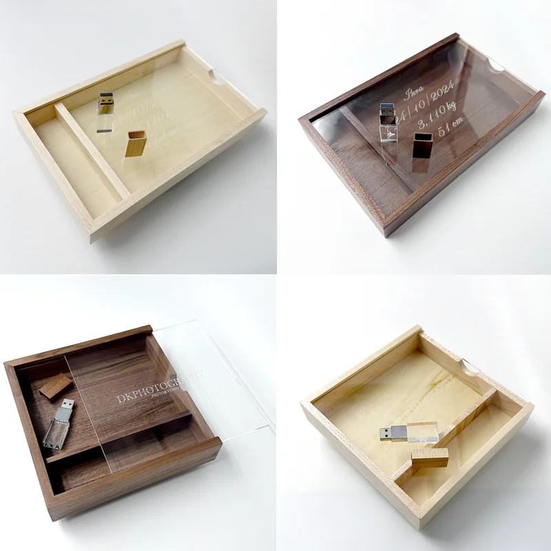 Free Custom Laser Engraving LOGO Acrylic Walnut Album Box+Crystal USB3 ...
