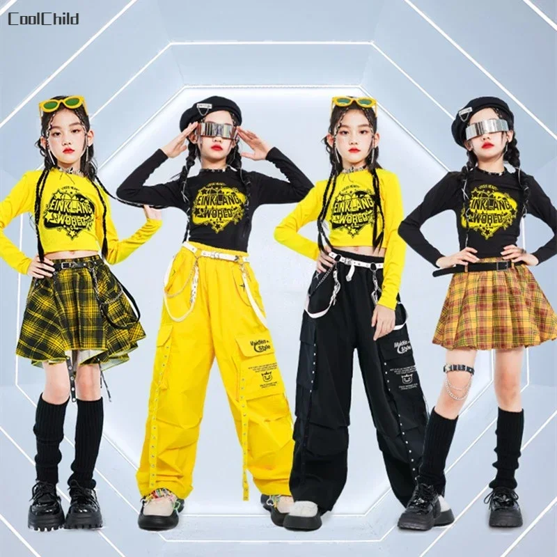 Hip Hop Kids Cool Crop Top K-pop Street Dance Cargo Pants Plaid Skirts ...
