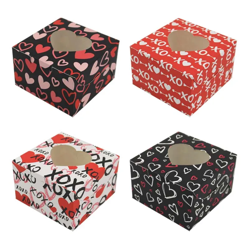 12PCS Valentine Theme Love Heart Cute Cookie Paper Boxes Party Favor ...
