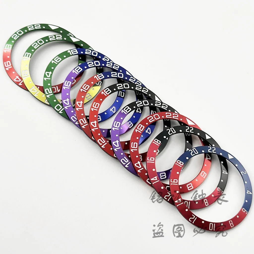 38mm-Black-Blue-Red-Yellow-Green-Purple-Aluminum-GMT-Bezel-Sloping ...