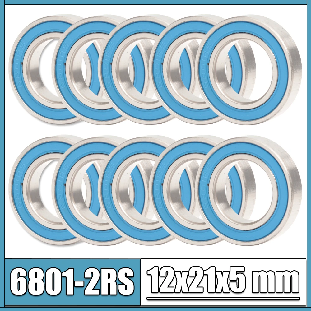 6801RS Bearing ABEC 3 (10PCS) 12*21*5 mm Thin Section 6801 2RS Ball ...