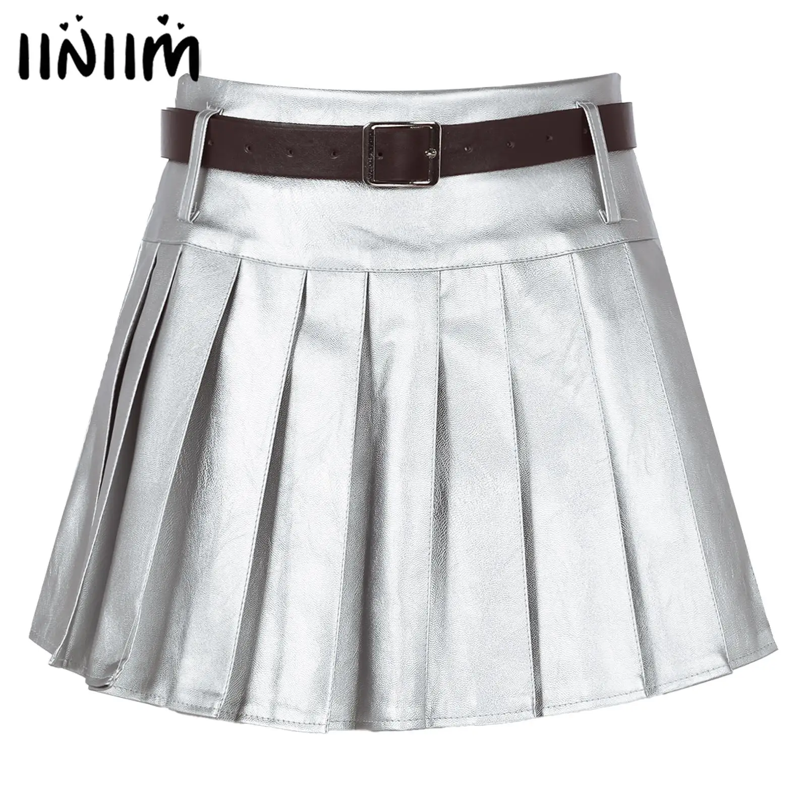 Womens-Fashion-Faux-Leather-Pleated-Skirt-Side-Invisible-Zipper-High ...