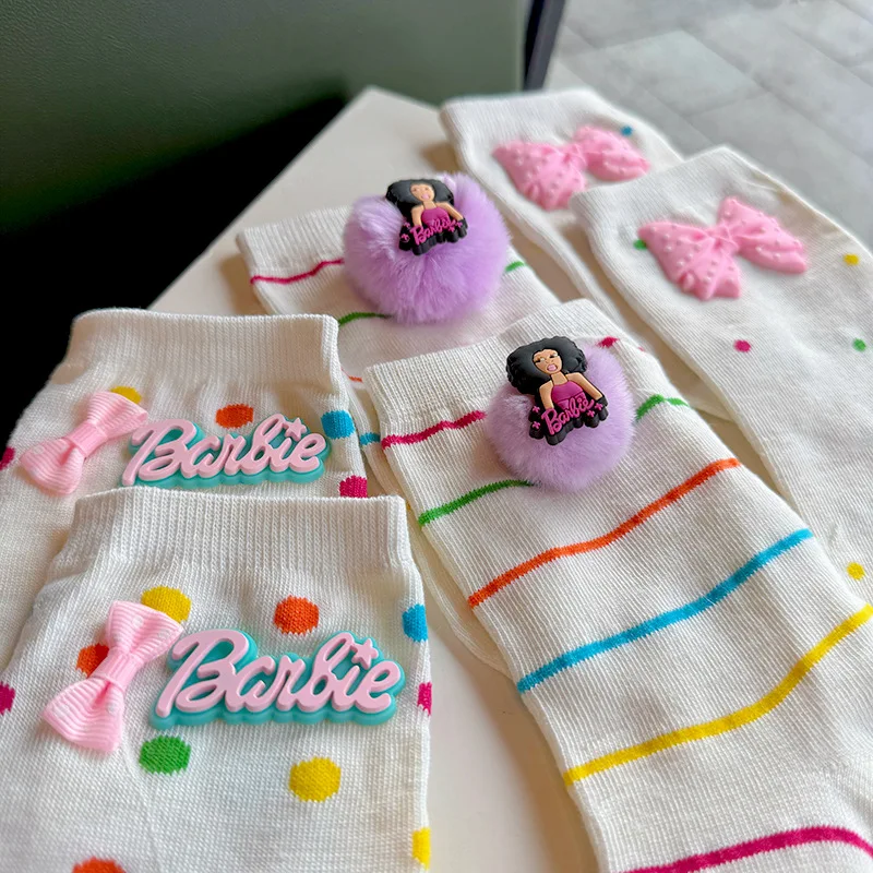 Colorful-Polka-Dot-Striped-Barbie-Tube-Socks-for-Women-Sweet-Versatile ...