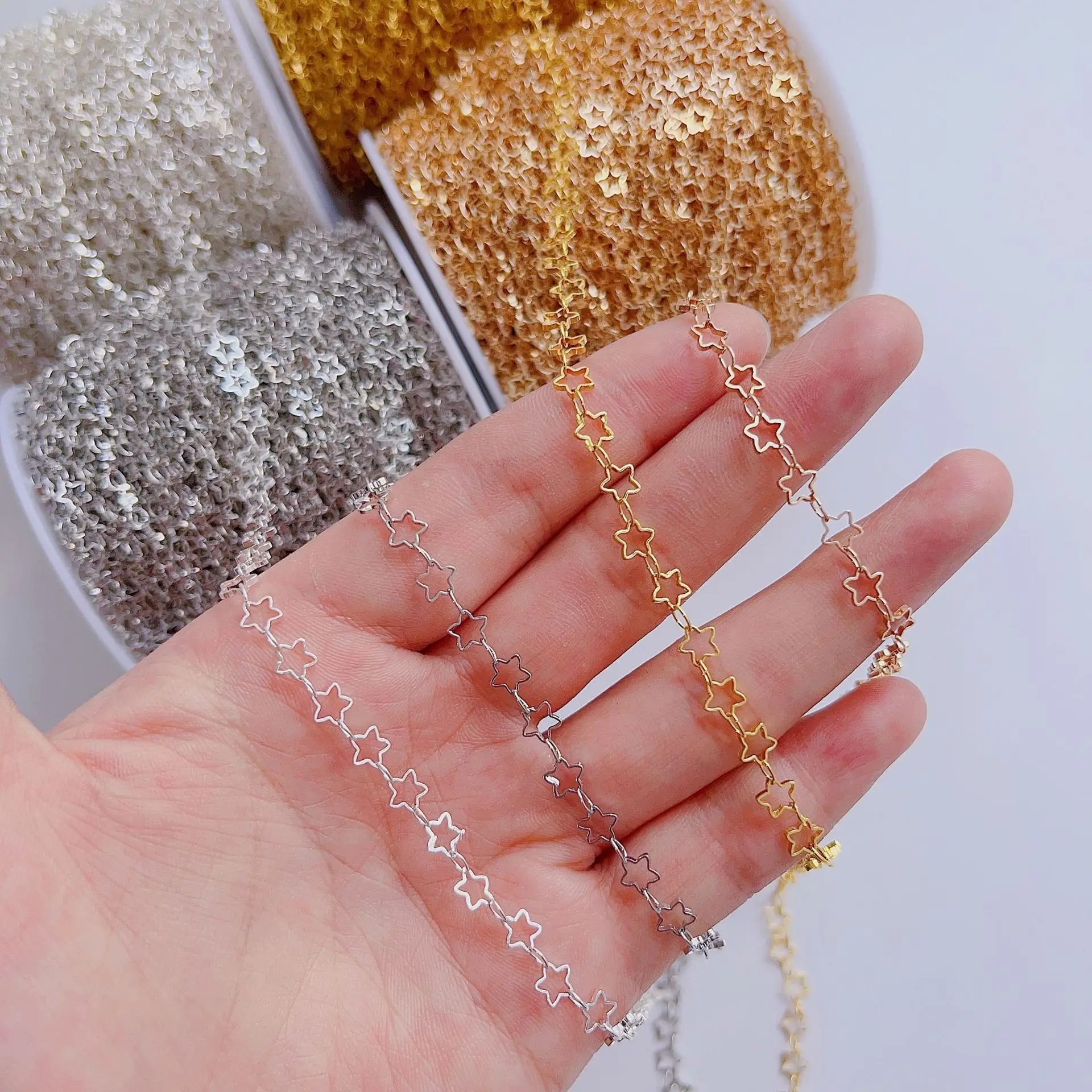 1meter-Copper-Link-Star-Chains-Bulk-Lot-Metal-Golden-Silver-Color ...