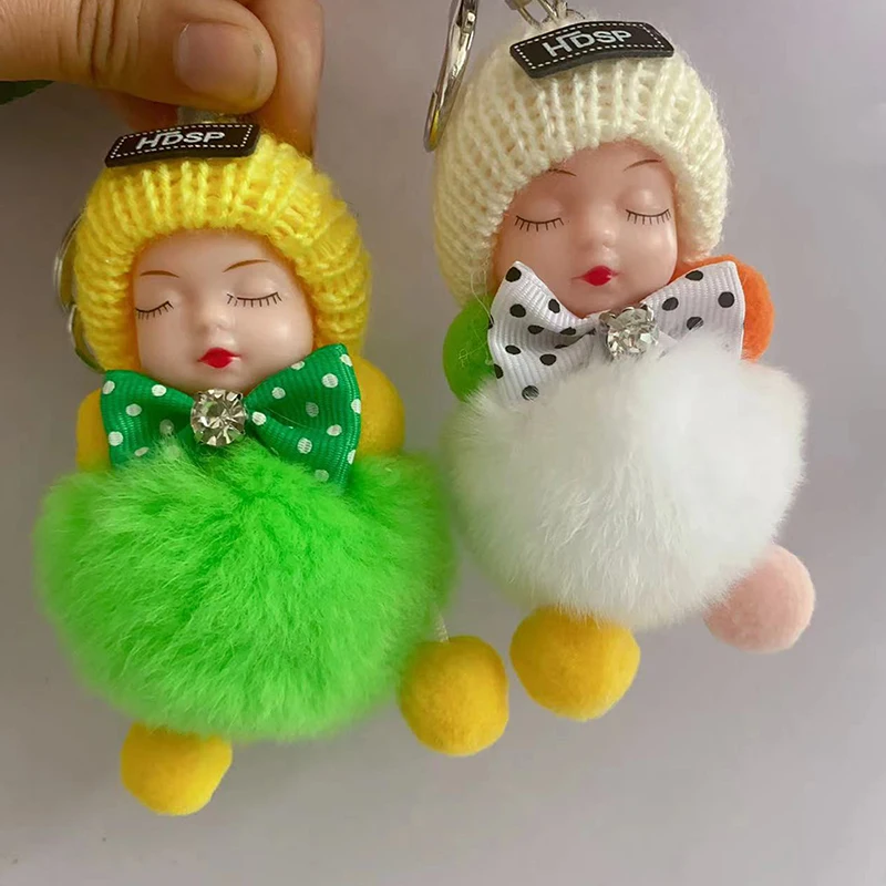 Sleeping Baby Keychain Cute Fluffy Plush Doll Keychains Bag Decoration ...