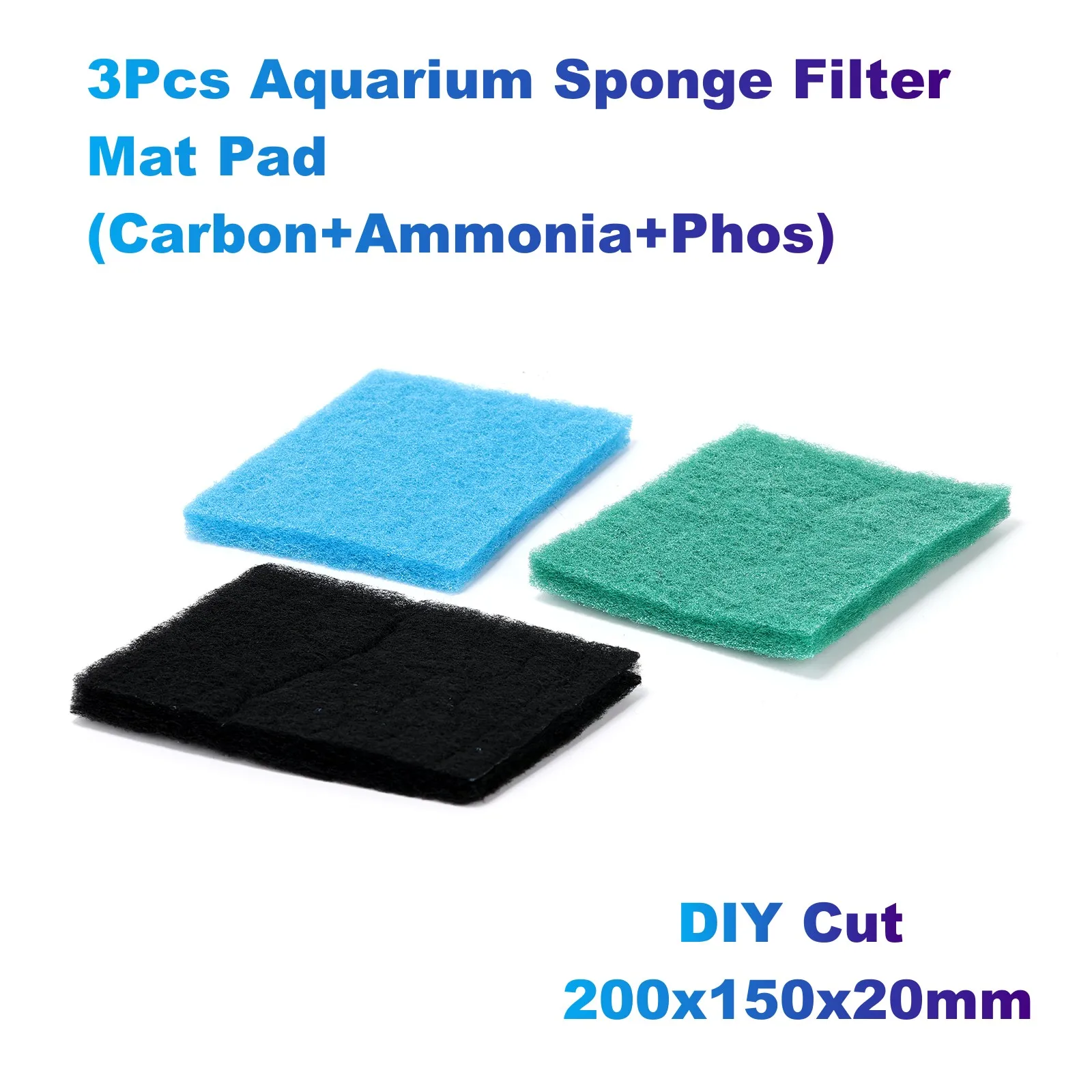 3Pcs-Aquarium-Sponge-Filter-Mat-Pad-Carbon-Ammonia-Phos-DIY-Cut-for ...