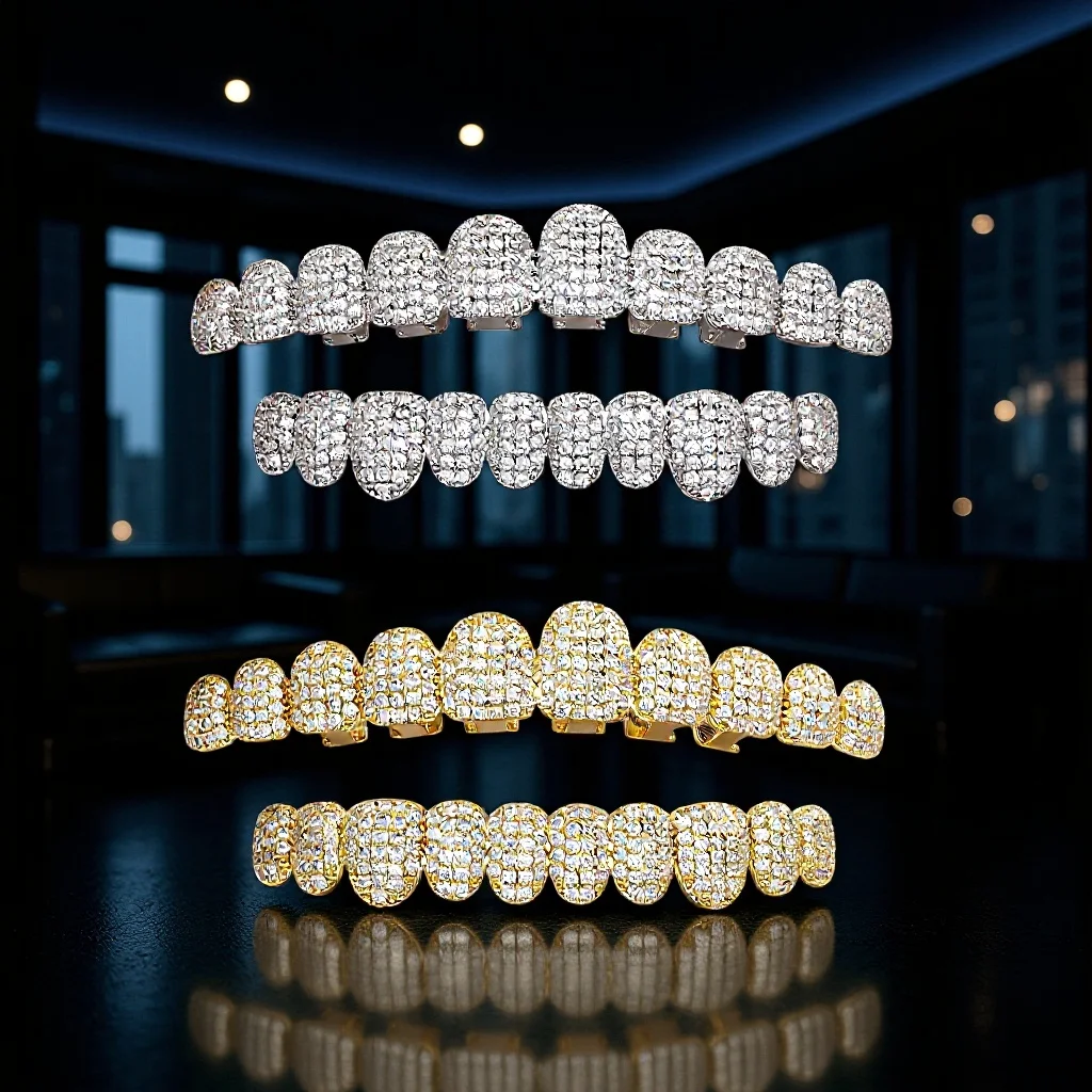 RACHELZ 10/10 Iced Out CZ Stone Teeth Caps Punk Rapper Cubic Zirconia ...