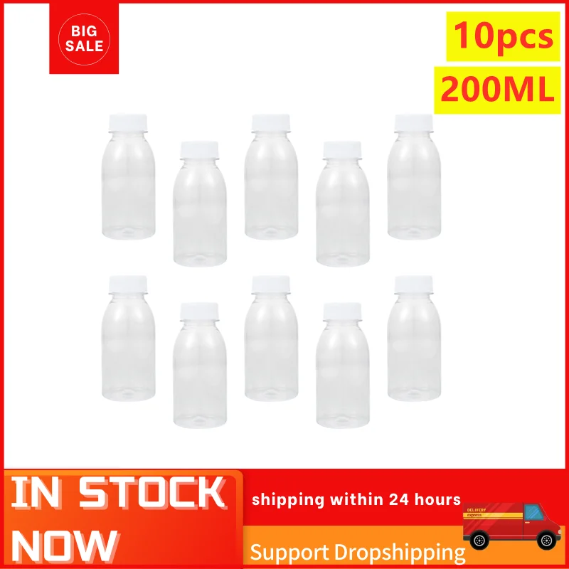 10Pcs 200ML Transparent Plastic Beverage Drinking Bottles Milk Storage ...