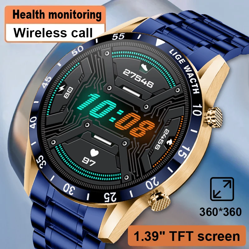 LIGE New Bluetooth Call Smart Watch Men Heart Rate Monitor Luxury Steel ...
