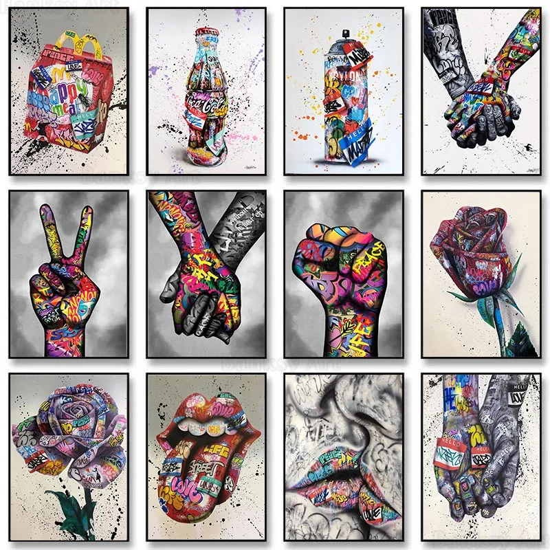 Graffiti Wall Art Home Decoration Painting Street Hand Gestures Love ...